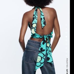 Zara | Tops | Zara Neon Blue Printed Halter Top | Poshmark